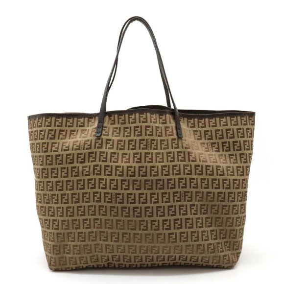 Fendi | Bags | Fendi Zucca Pattern Tote Bag Canvas Leather Beige Dark ...